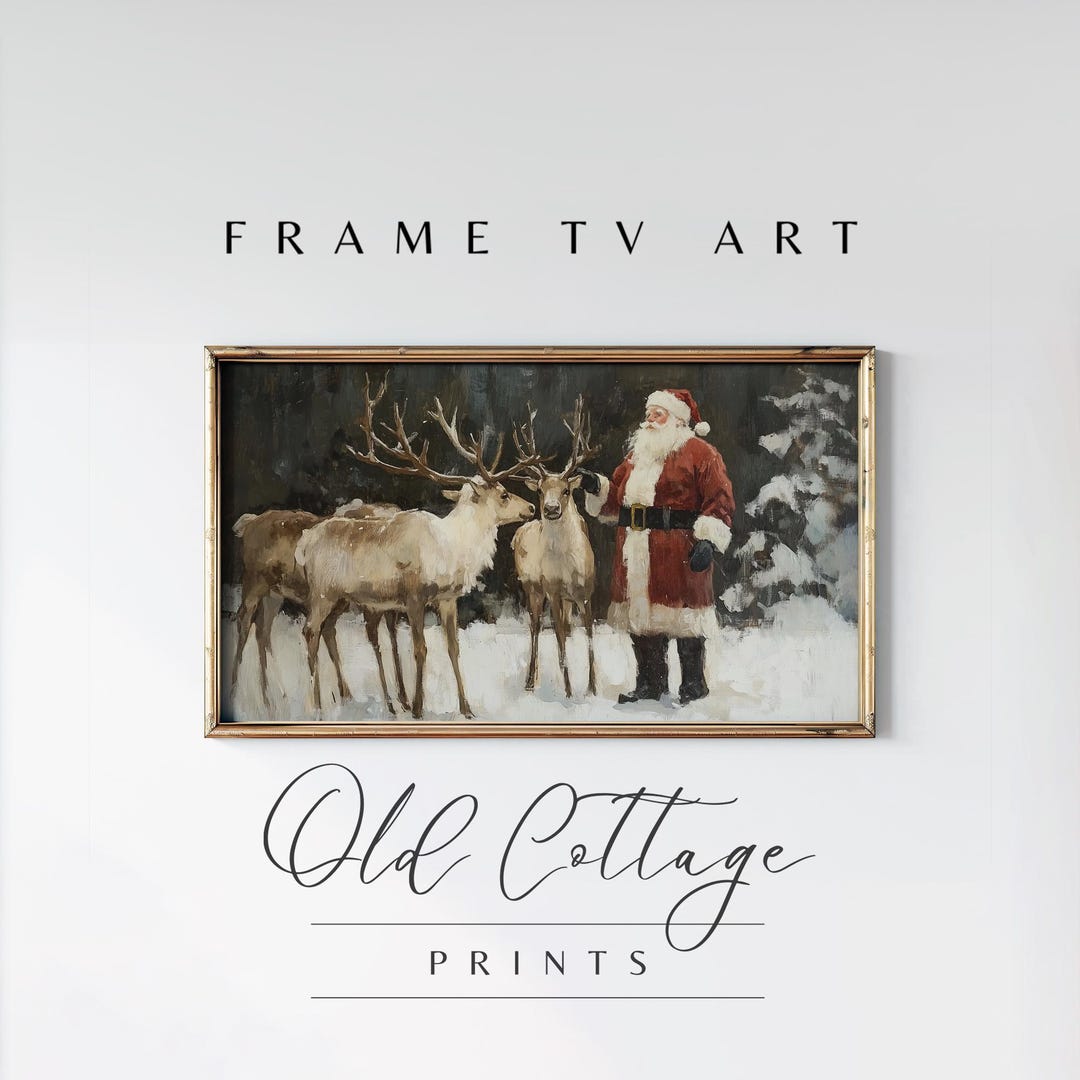 Jolly Santa Frame TV Art Snowy Woods Art for Frame TV Festive Reindeer ...