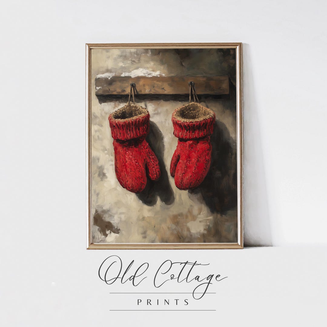 Rustic Red Mittens Digital Download Vintage Winter Decor Digital Print ...
