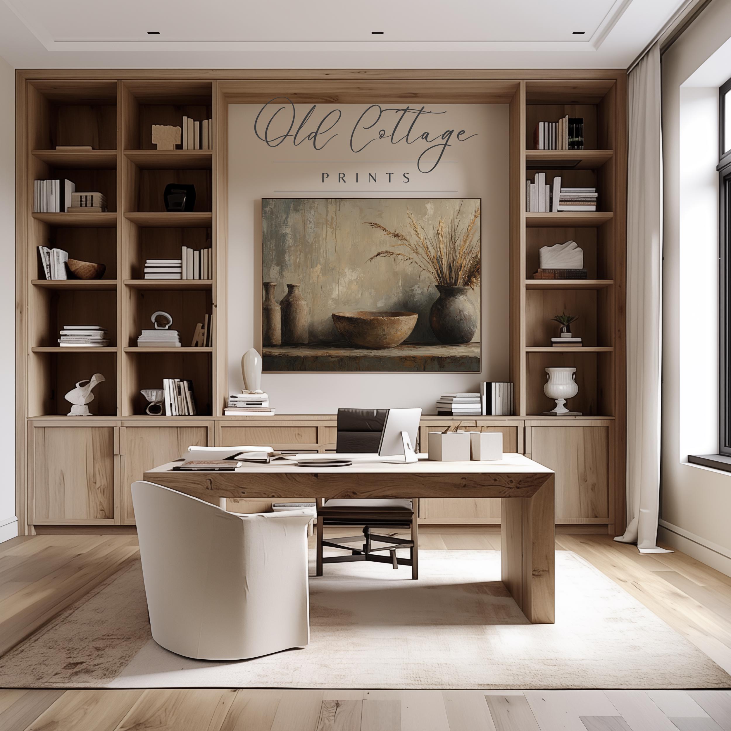 Rustic Still Life Painting Digital Artwork Bottles Bowl and Vase With ...