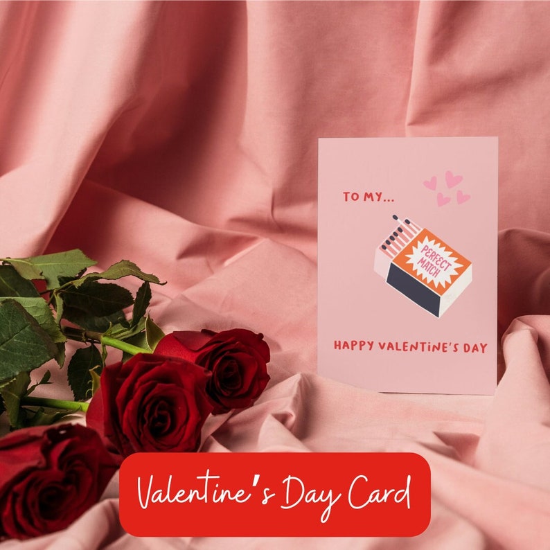 Perfect Match Valentines Galentines Card, Cute Love Card for Him Her ...