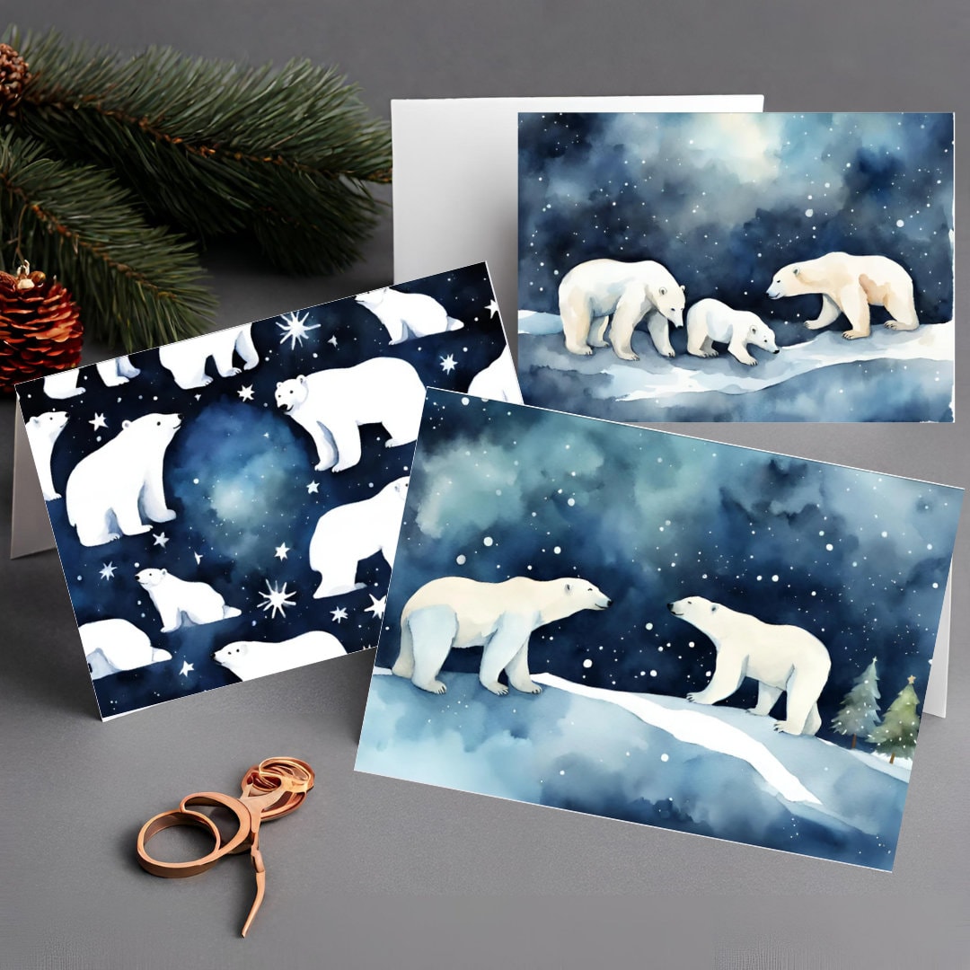 Festive Polar Bear Christmas Cards, A6 Multipack, Winter Greeting Cards ...