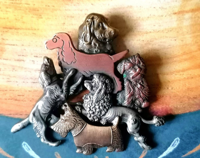 K&T Signed Large Mixed Metal Three Dimensional Dogs Retriever Spaniel ...