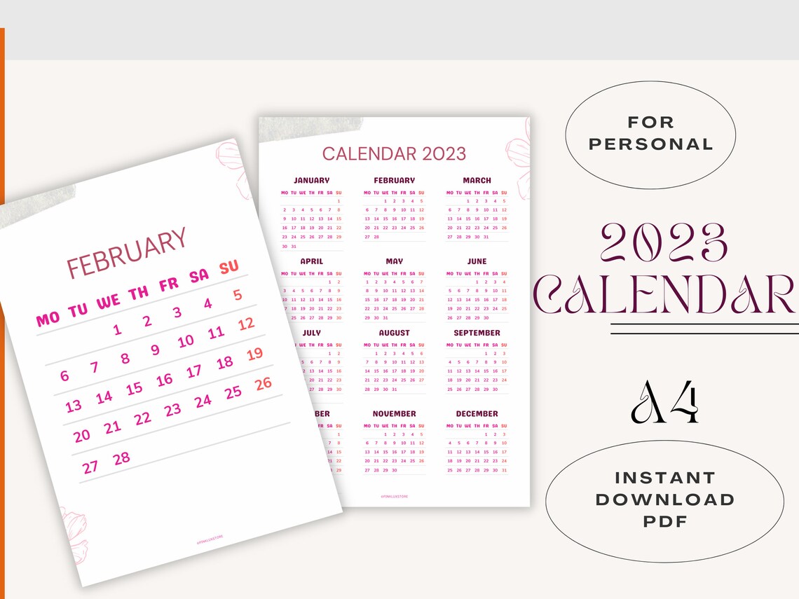 PRINTABLE 2023 CALENDAR, 12 Calendar Month for 2023, Beige Minimalist ...
