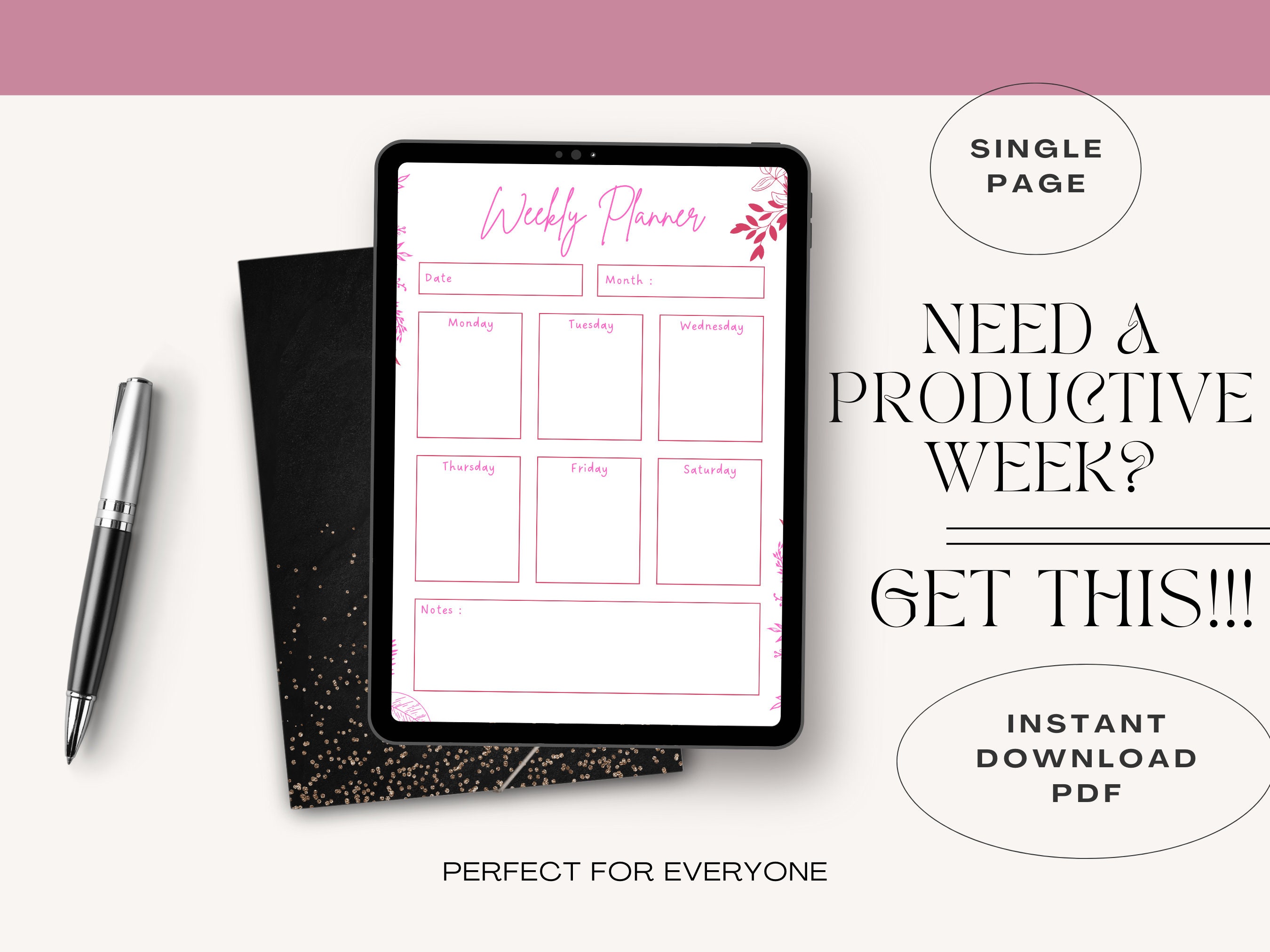 Simple Weekly Planner Printable, Single Page (digital Download) - Etsy