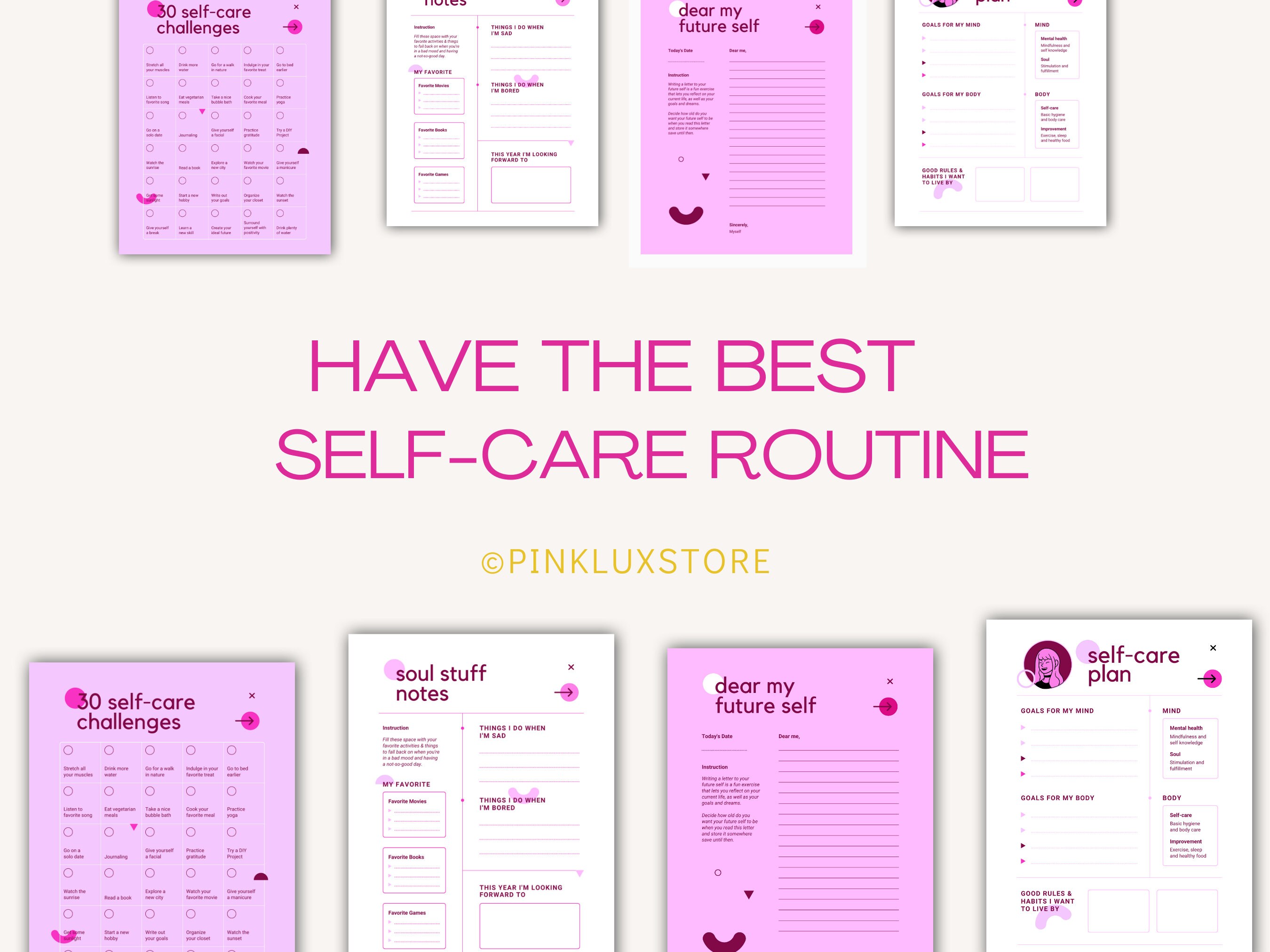 Pink Self Care Planner, Self Care Checklist, Self Care Journal, Mood ...