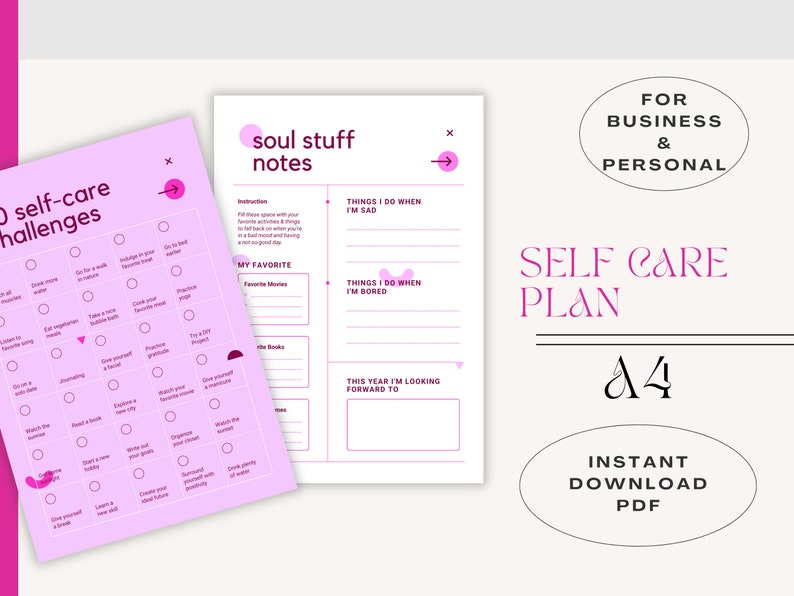 Pink Self Care Planner, Self Care Checklist, Self Care Journal, Mood ...