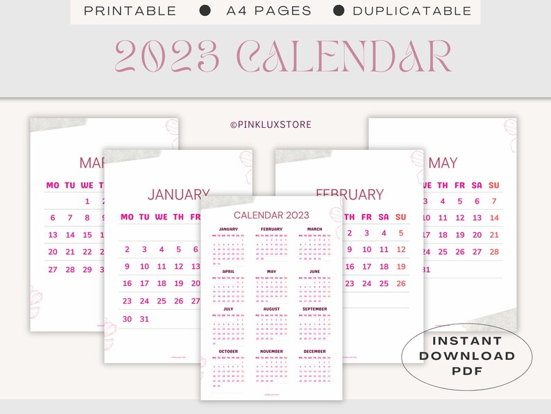 PRINTABLE 2023 CALENDAR, 12 Calendar Month for 2023, Beige Minimalist ...