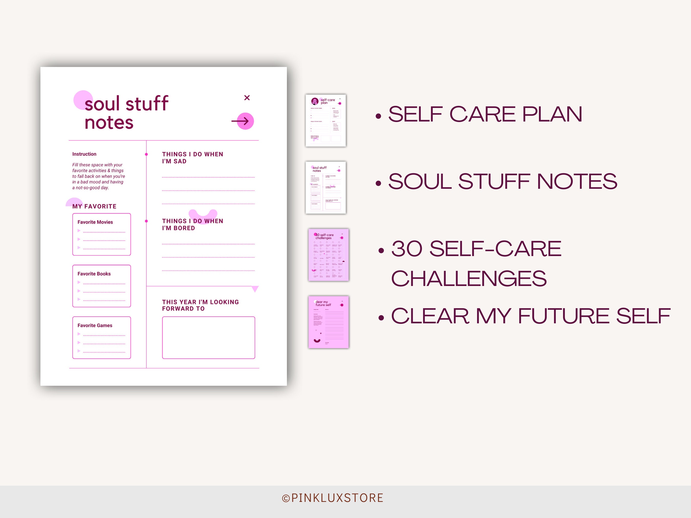 Pink Self Care Planner, Self Care Checklist, Self Care Journal, Mood ...