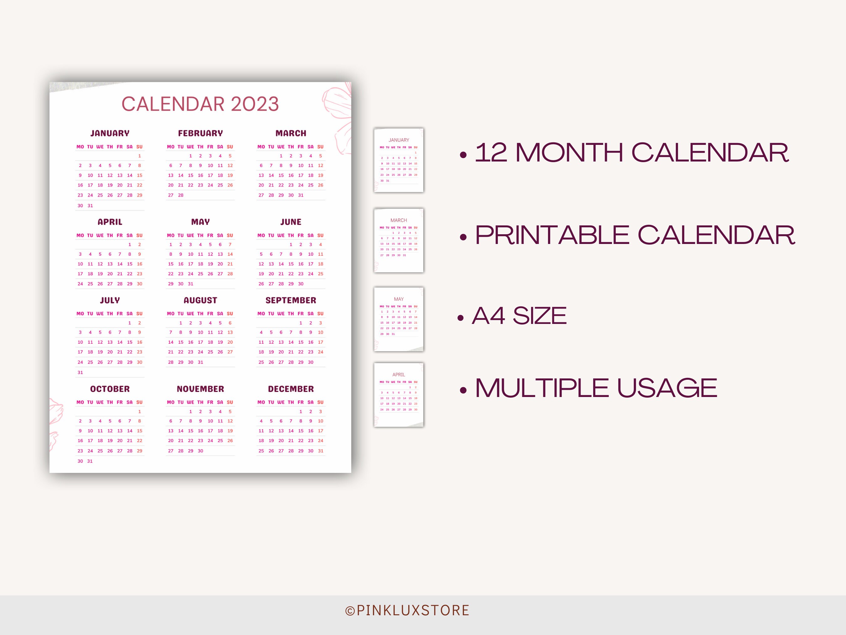PRINTABLE 2023 CALENDAR, 12 Calendar Month for 2023, Beige Minimalist ...