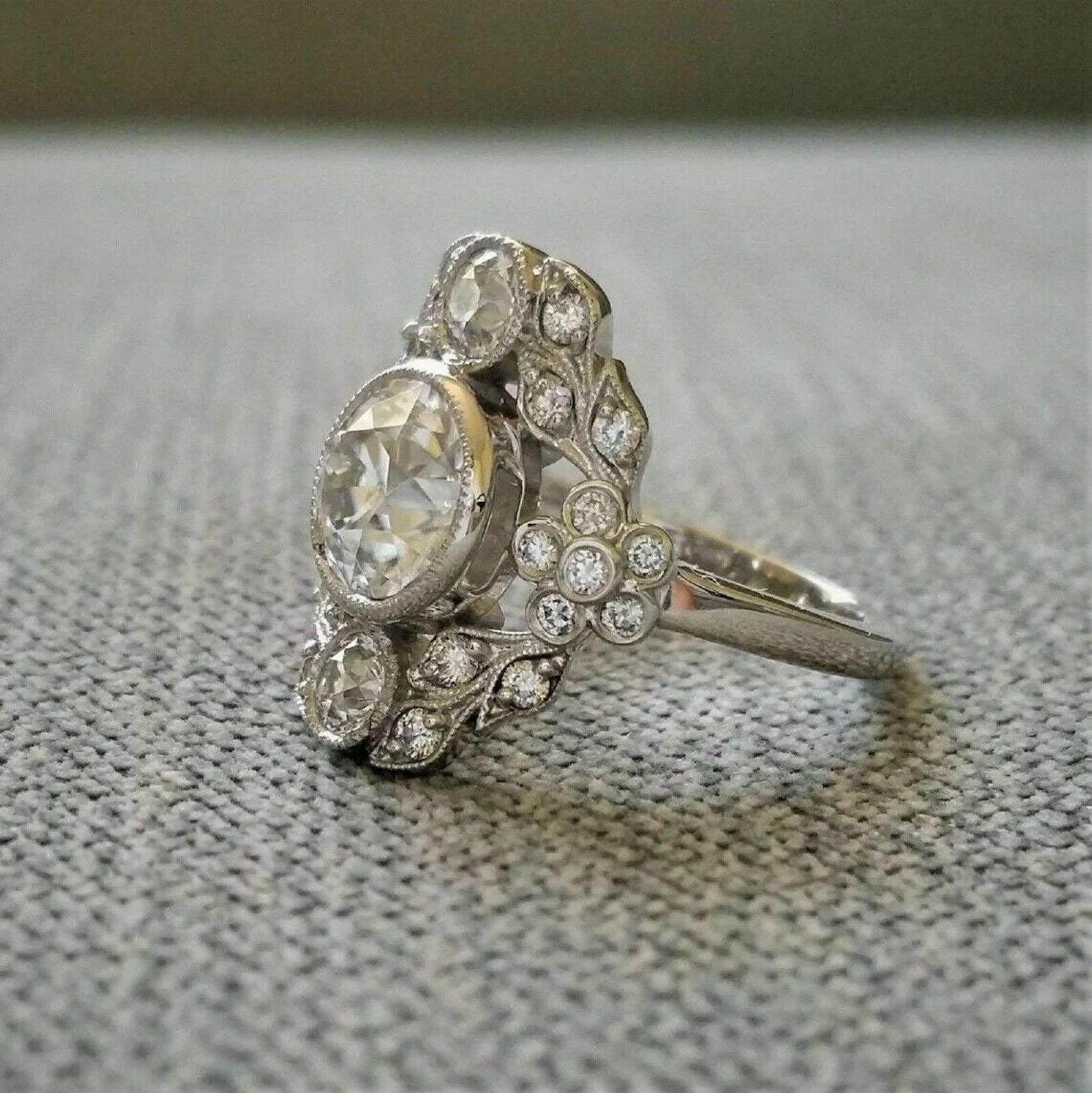 Art Deco Vintage Style Three-stone 2.78ct Round Cut Lab Created Diamond ...