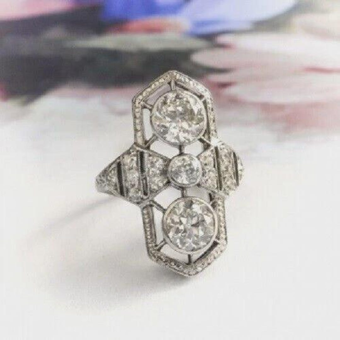 Art Deco Style Ring, Round Cut Lab Created Diamond Women's Engagement ...
