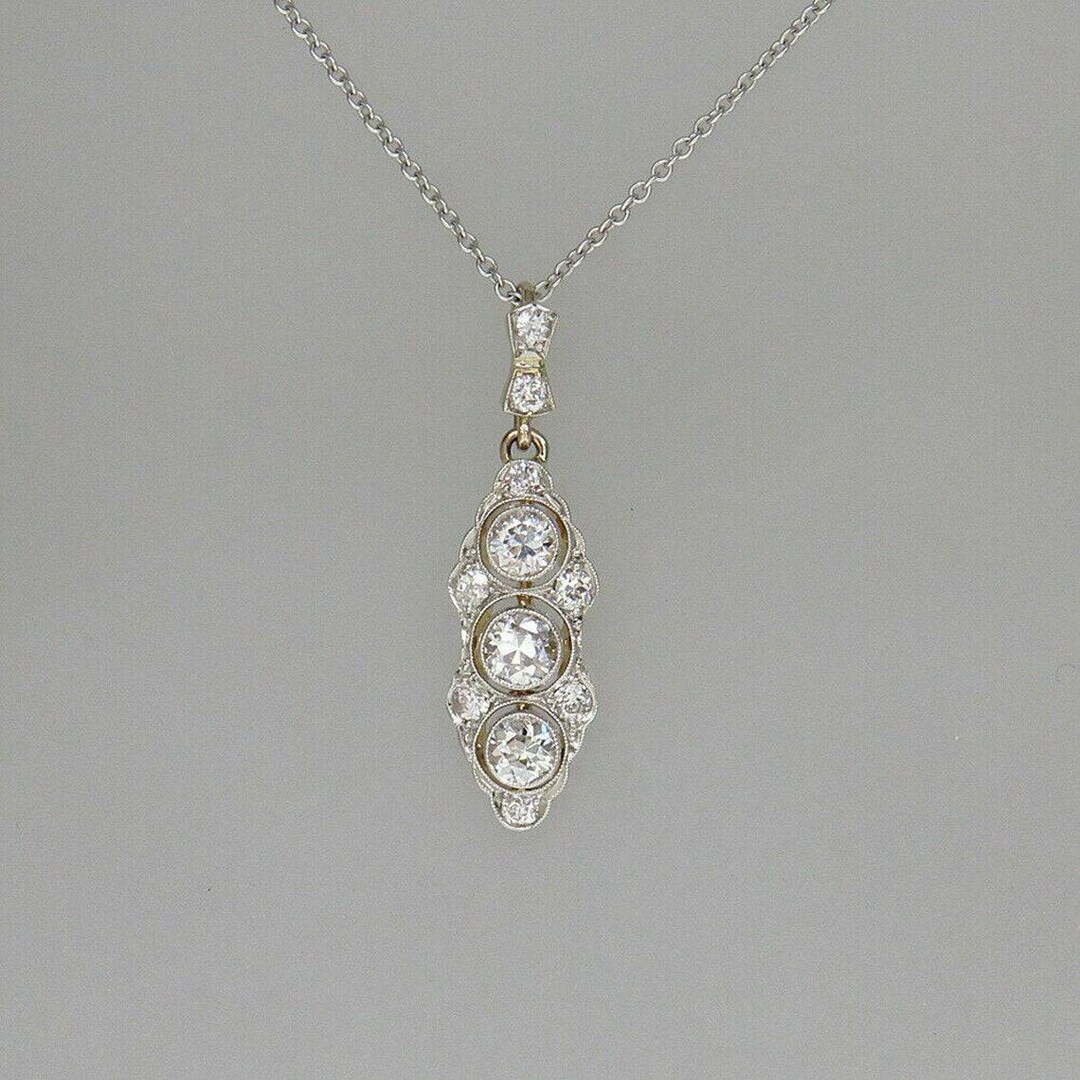 Art Deco Style Pendant, Round Cut Lab Created Diamond Pendant, 3-stone ...