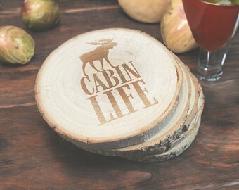 Custom Cabin Themed Wood Tree Round Coasters Rustic Handmade Woodland ...