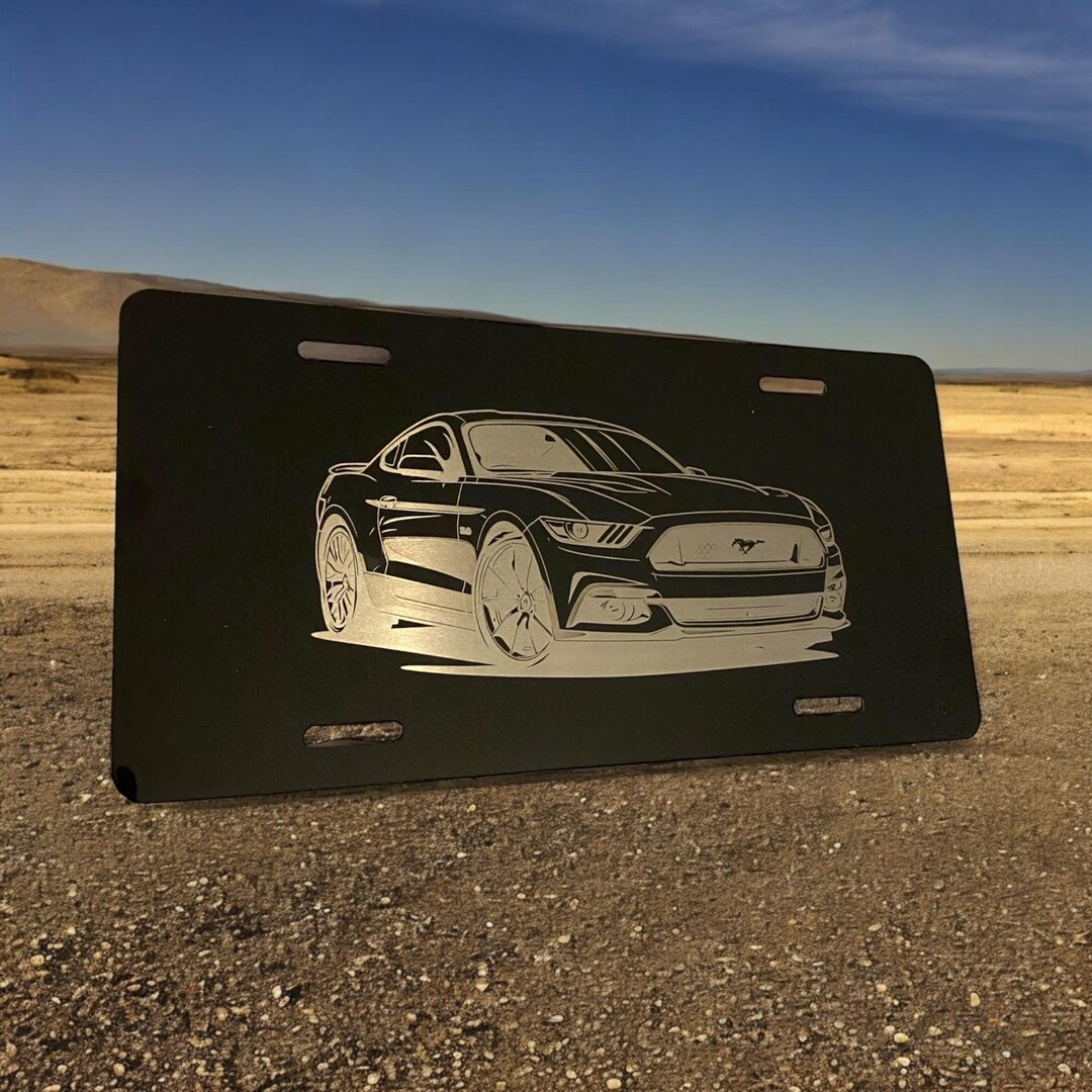 Ford Mustang Car Theme Engraved Car Tag Black Aluminum Front License ...