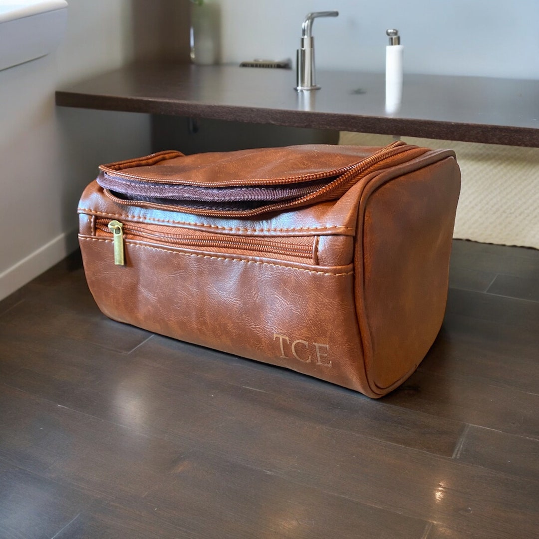 Personalized Leather Toiletries Bag Custom Travel Dopp Kit Monogrammed ...