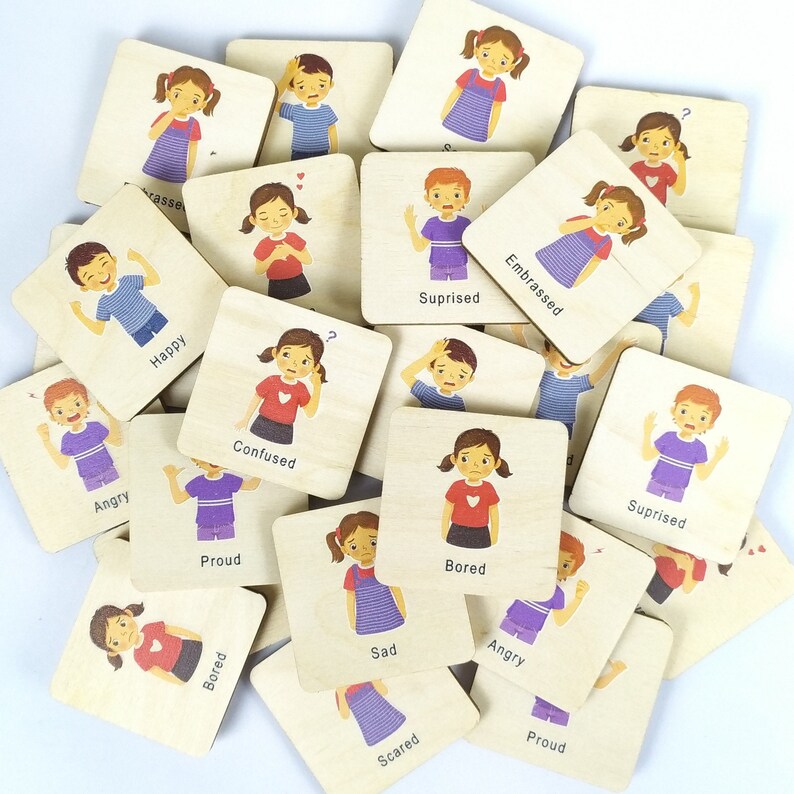 Wood Kids Emotion Memory Game Flashcards Matching Cards - Etsy