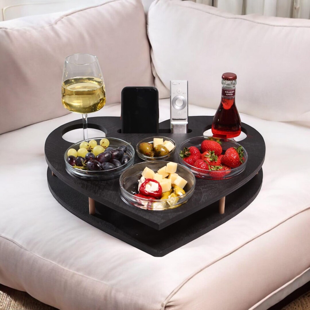 Heart-shaped Couch Bar With 4 Glass Bowls | Sofa Butler | Personalized ...