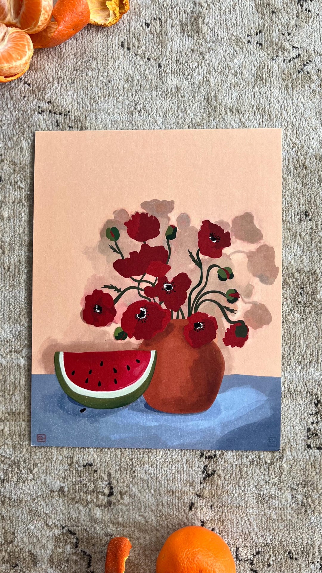 Poppy and Watermelon Still Life Art Print: Palestinian Symbolism (7x9in ...