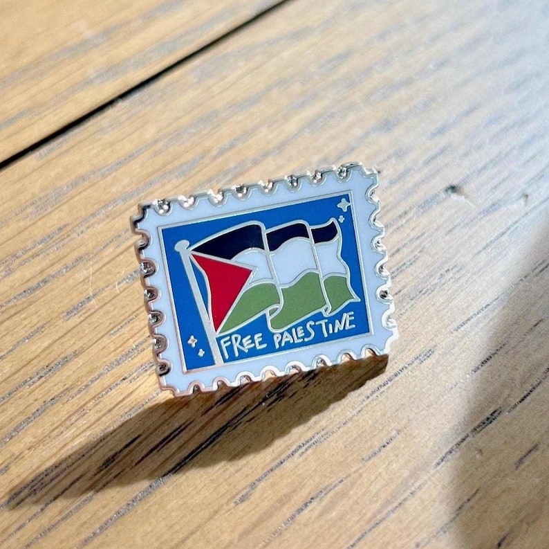 Free Palestine Postage Stamp Enamel Pin: Silver Palestinian Flag, 1 ...