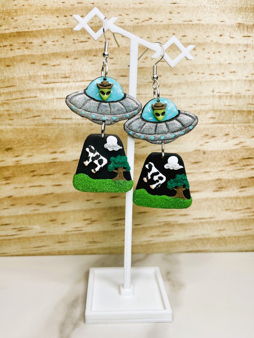 Alien Abduction Earrings: Polymer Clay Cow Dangle Earrings - Etsy