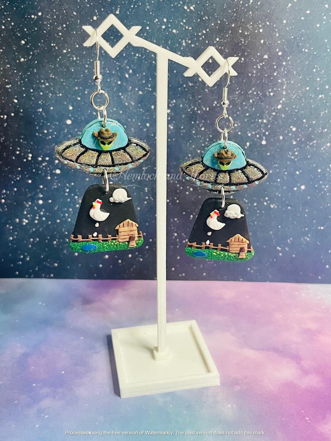Alien Abduction Earrings: Handmade Polymer Clay Chicken Farm Dangle - Etsy