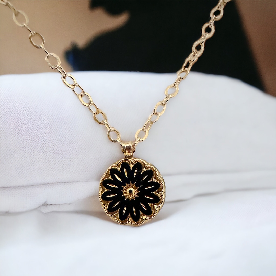 Black and Gold Czech Glass Button Necklace - Etsy