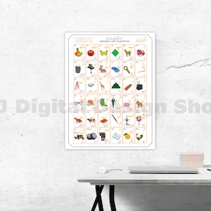 Urdu Alphabet Poster for Kids, Urdu Alphabets With Illustrations, First ...