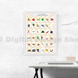 Urdu Alphabet Poster for Kids, Urdu Alphabets With Illustrations, First ...