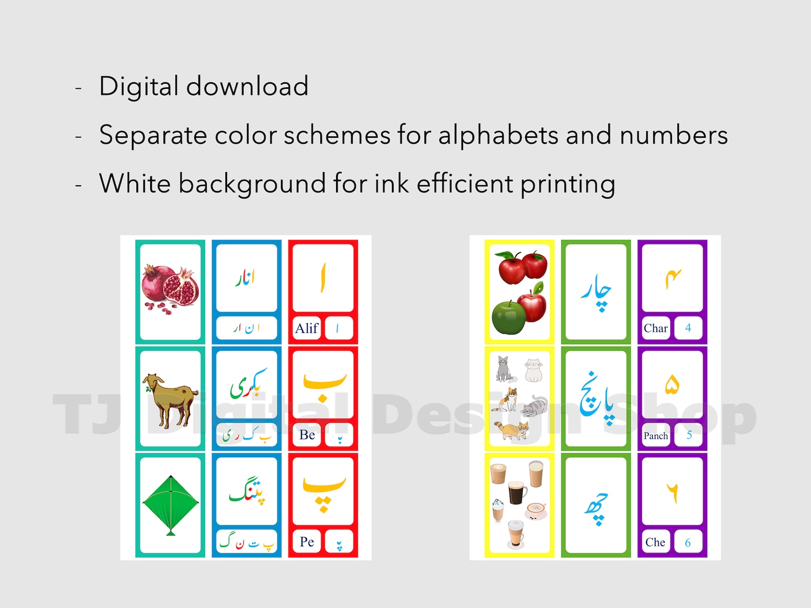 Urdu Alphabet Flashcards for Kids, Urdu Alphabet Flashcards With ...