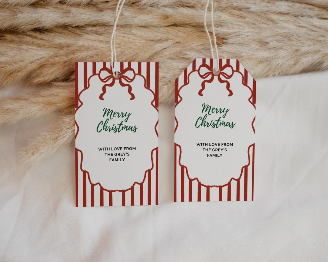 Retro Christmas Gift Tag Template, Editable Whimsical Gift Tag ...