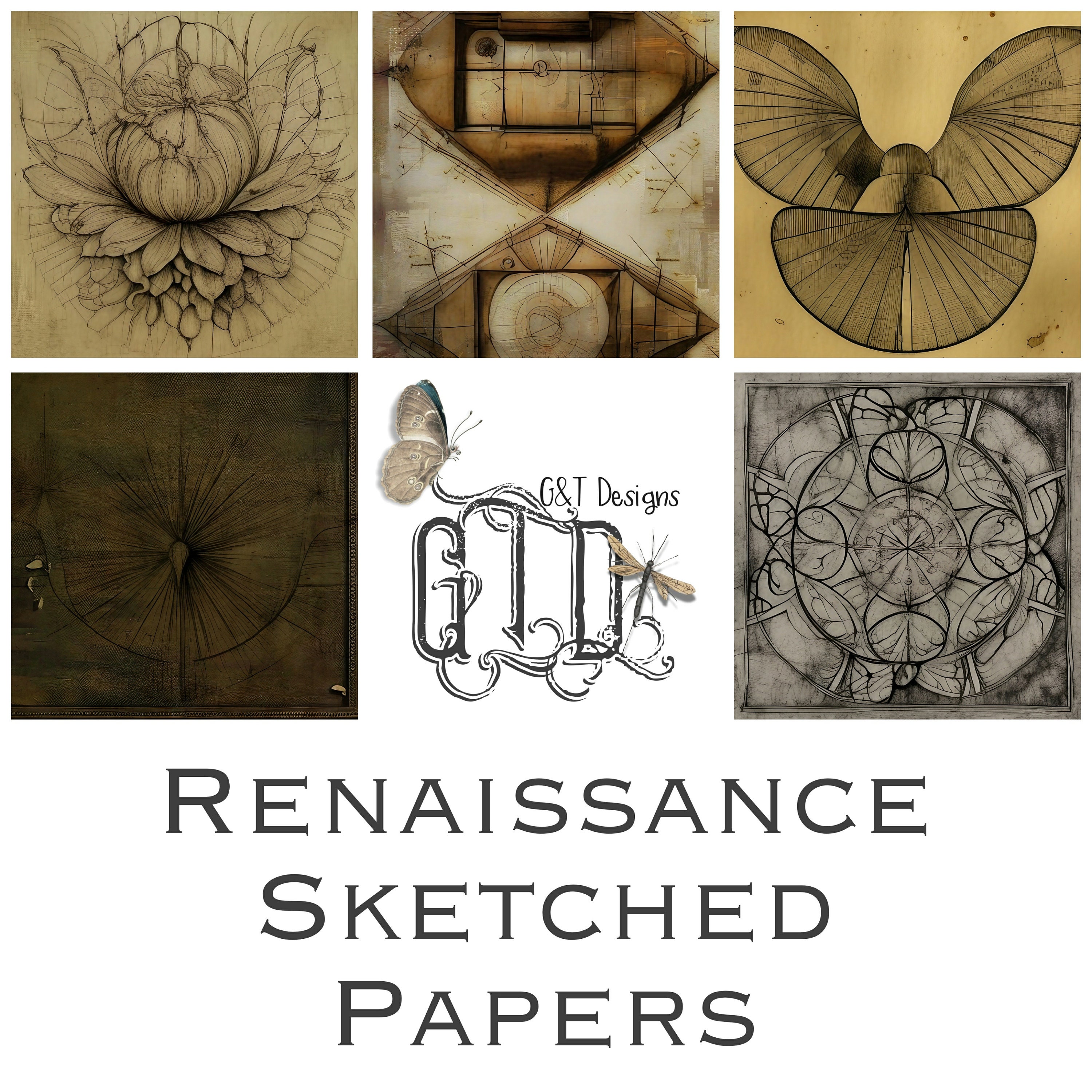 Renaissance Sketched Papers Set of 50 Backgrounds Digital - Etsy