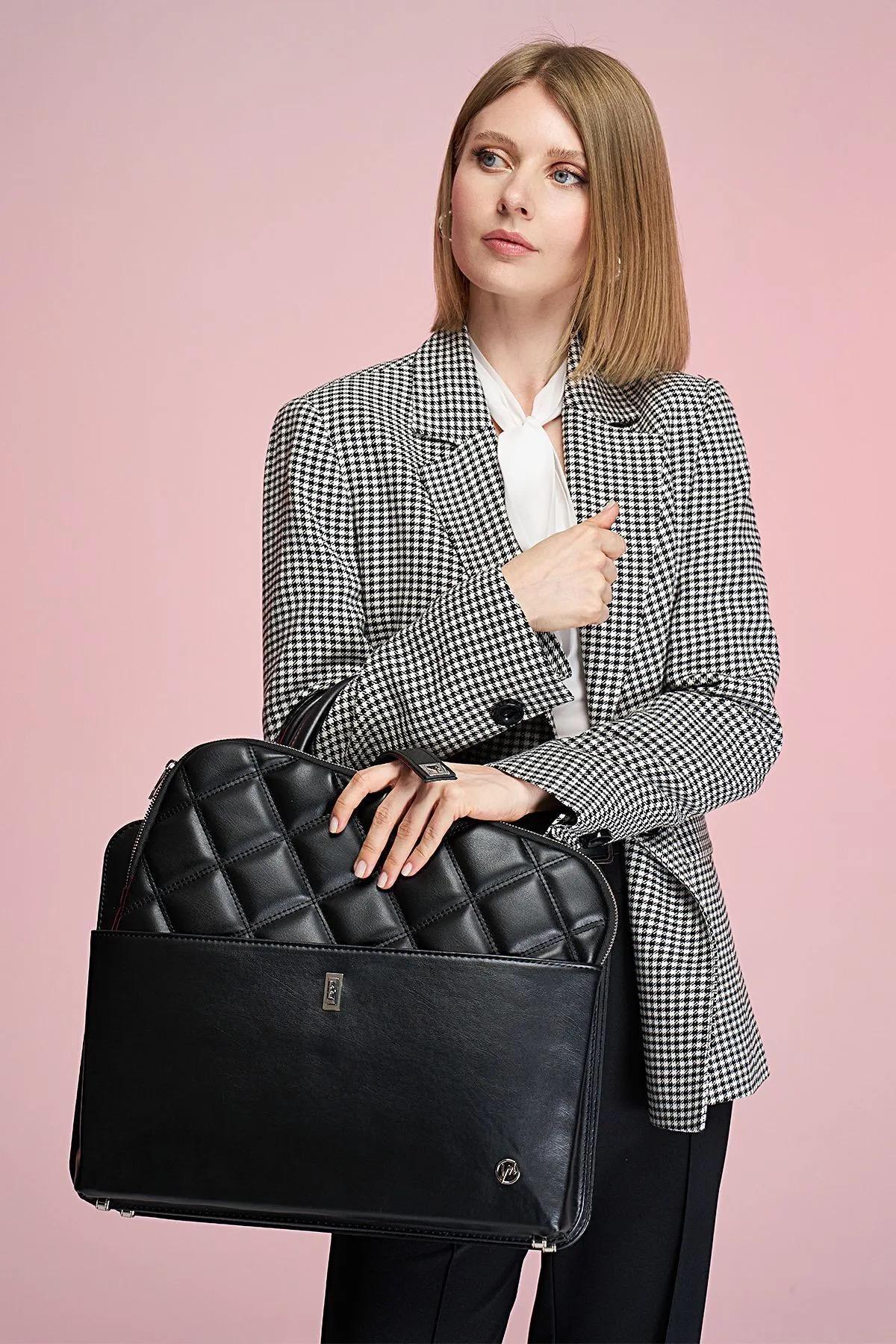 Women's Briefcase Laptop Bag Quilted Black Business Bag, Gifts for ...