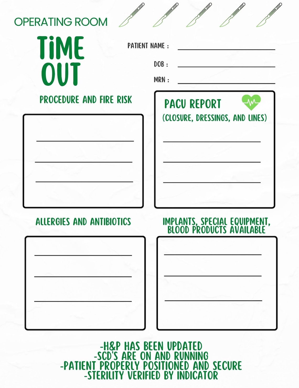Operating Room Time Out Report - Etsy