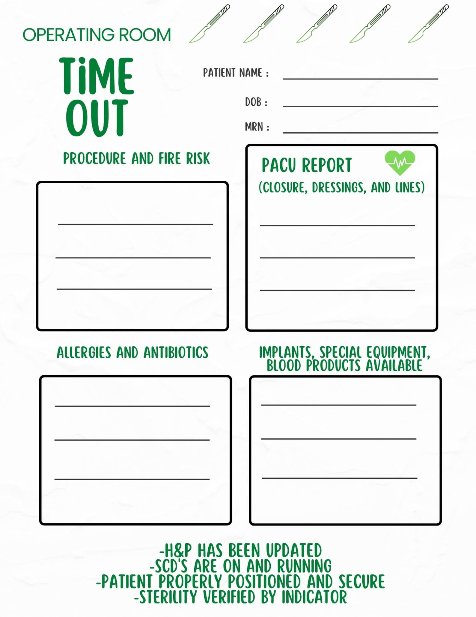 Operating Room Time Out Report - Etsy