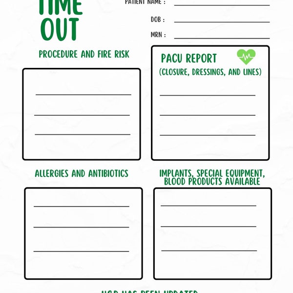 Operating Room Nurse Report Sheet - Etsy