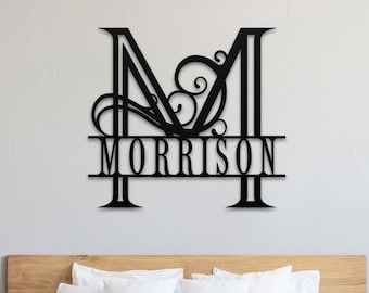 Personalized Metal Last Name Sign - Custom Monogram Door Hanger Name ...
