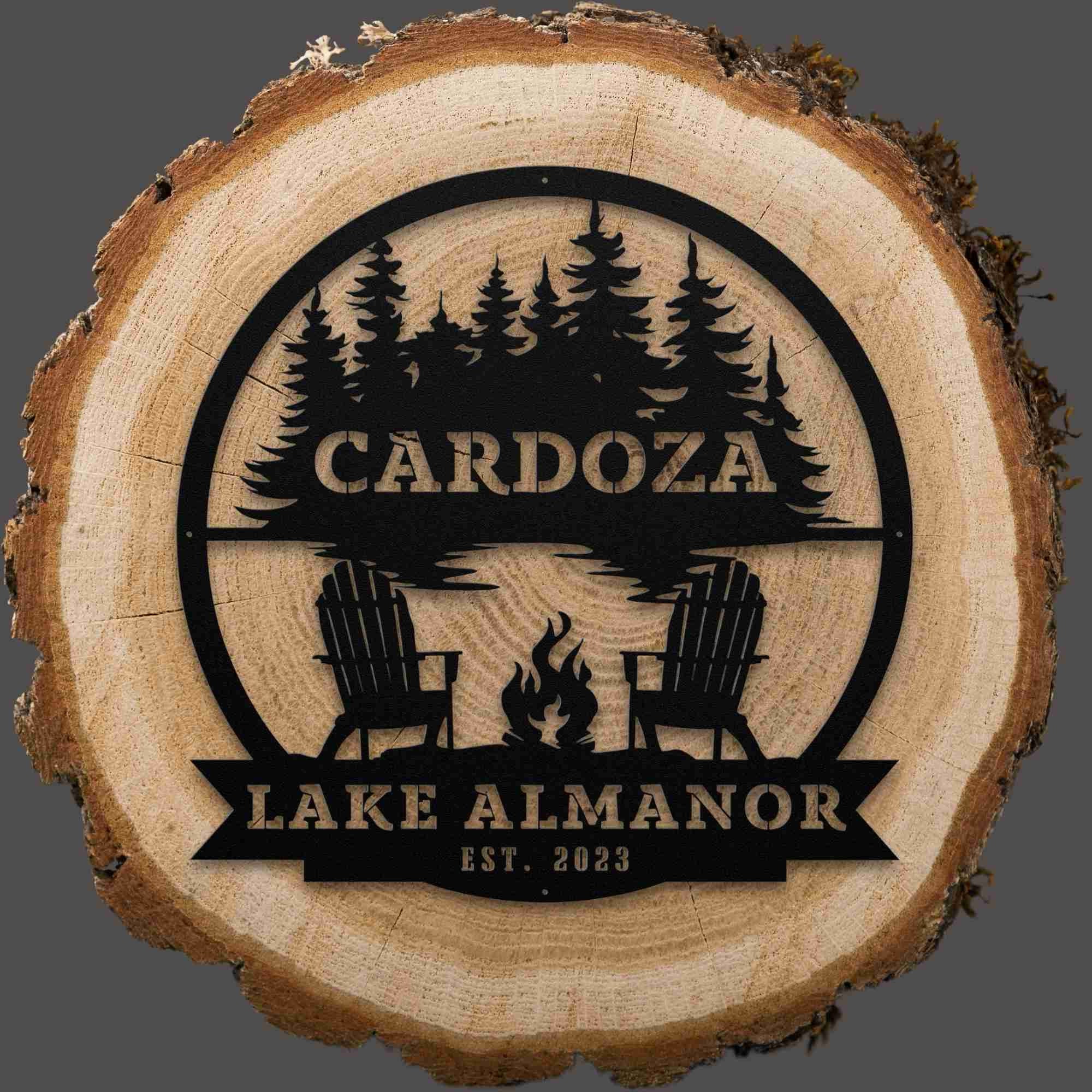 CUSTOM: Campsite Monogram Lake Scene Personalized Last Name Sign Lake ...