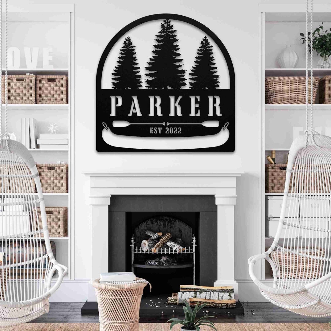 Custom Three Trees & Canoe Metal Sign - Personalized Lake House Decor ...