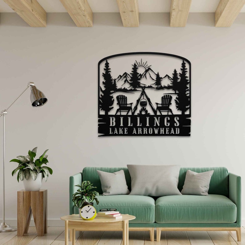 Custom Mountain Sunset & Fire Metal Sign Rustic Cabin Decor, Outdoor ...