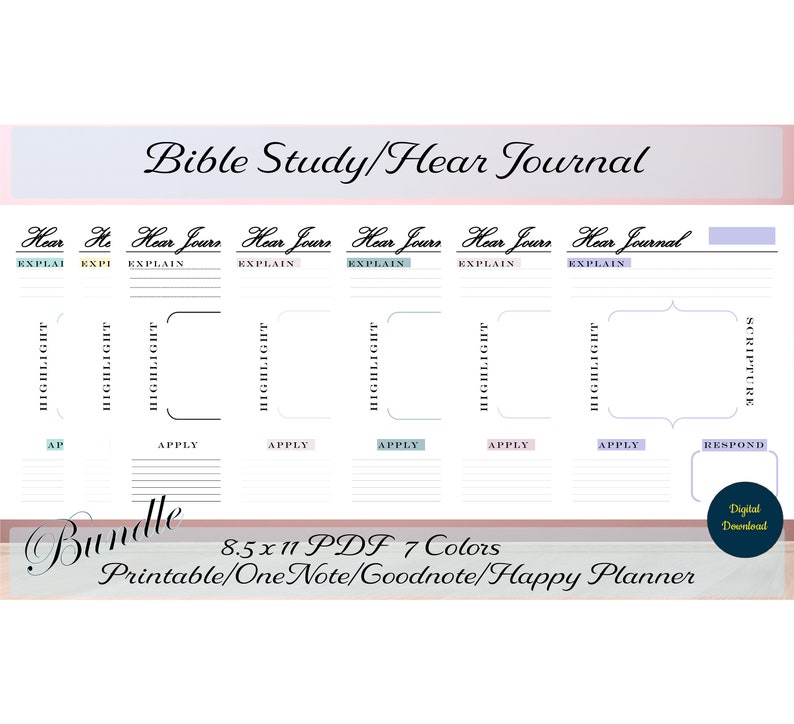 Bible Study Notes |hear Journal Templates | Digital Bible Study Guide ...
