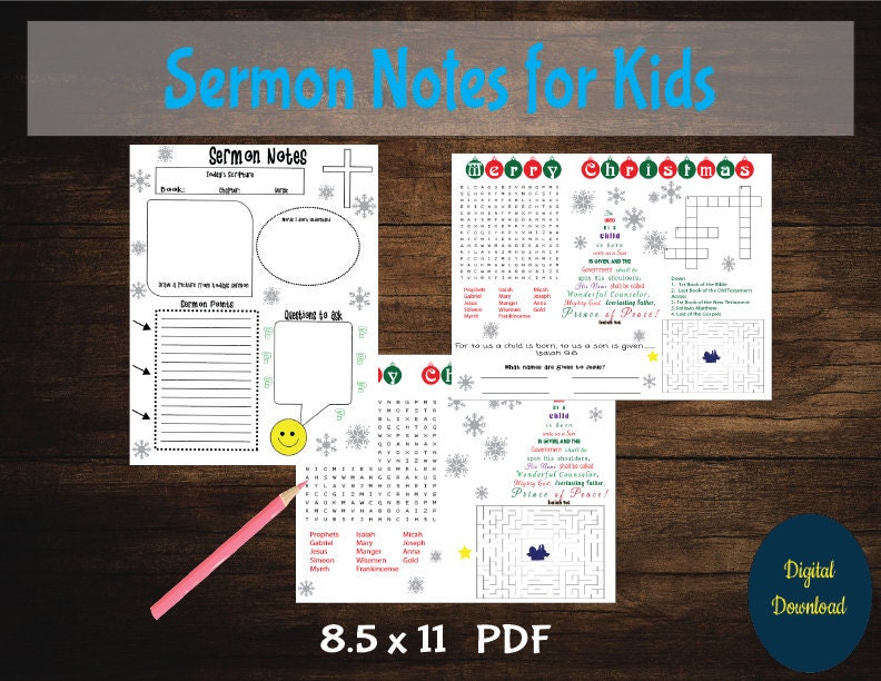 Sermon Notes for Kids, Printable Sermon Notes, Digital Sermon Notes - Etsy
