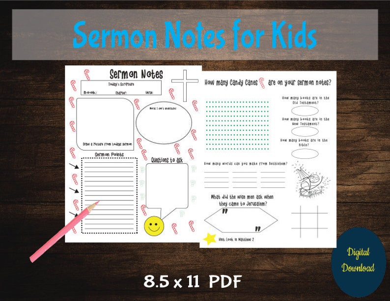 Sermon Notes for Kids, Printable Sermon Notes, Digital Sermon Notes - Etsy