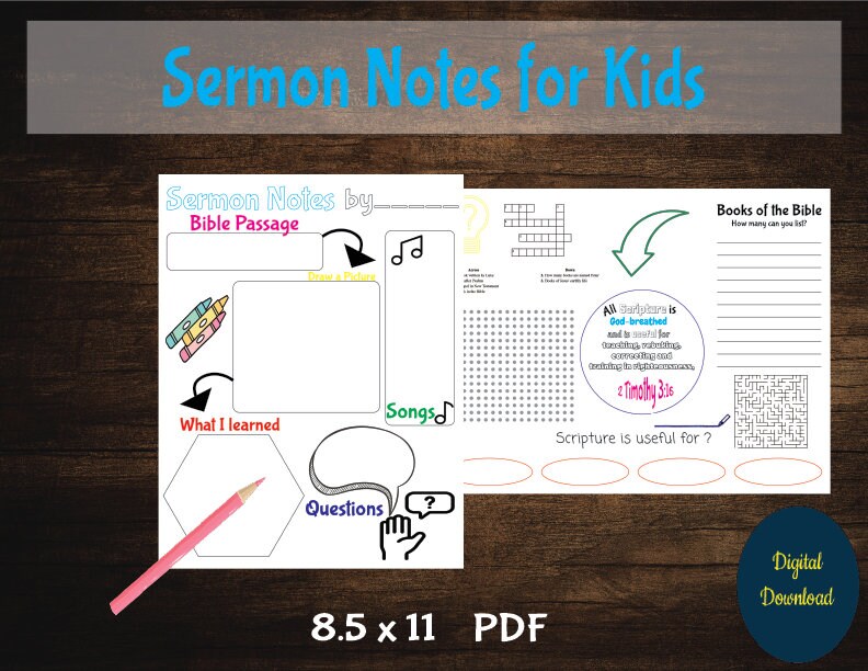 Sermon Notes for Kids, Printable Sermon Notes, Digital Sermon Notes - Etsy