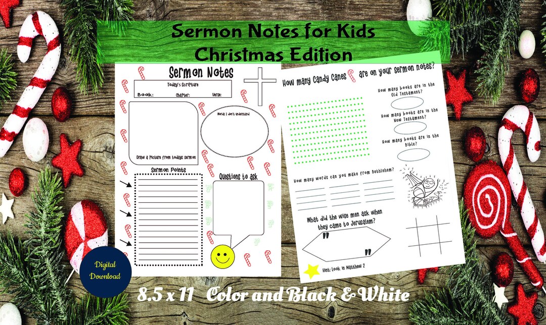 Printable Sermon Notes for Kids, Christmas Printable Sermon Notes ...
