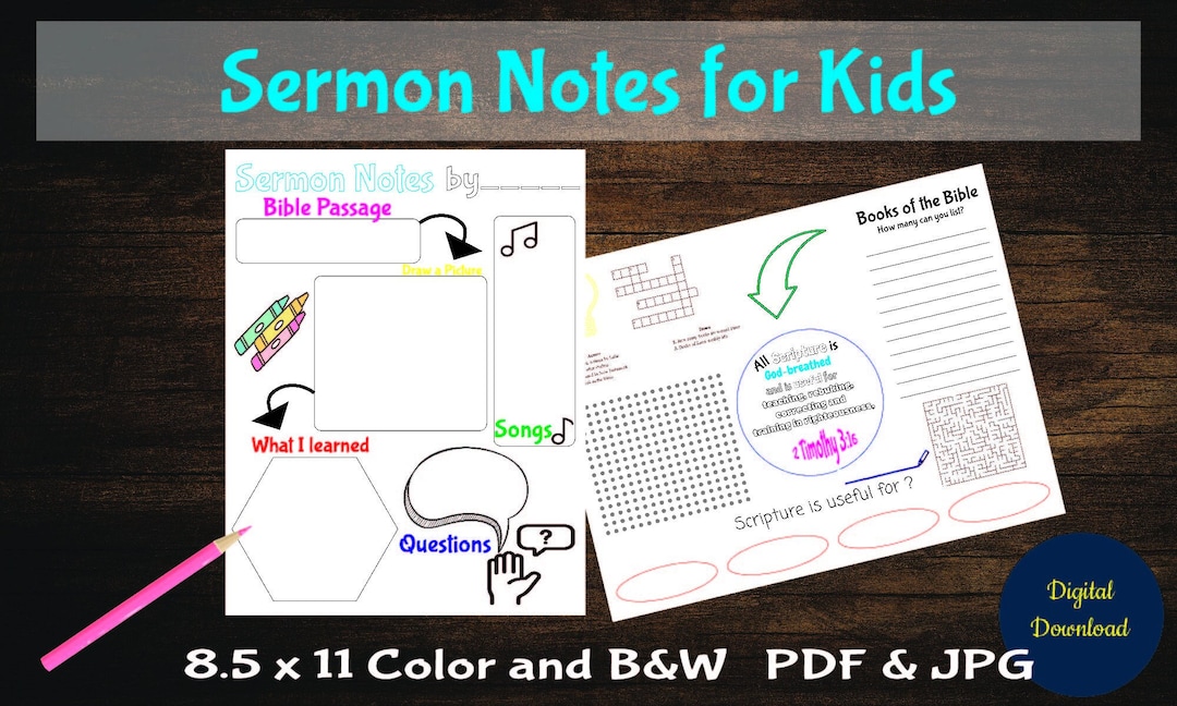 Printable Sermon Notes for Kids, Printable Sermon Notes, Activity Page ...