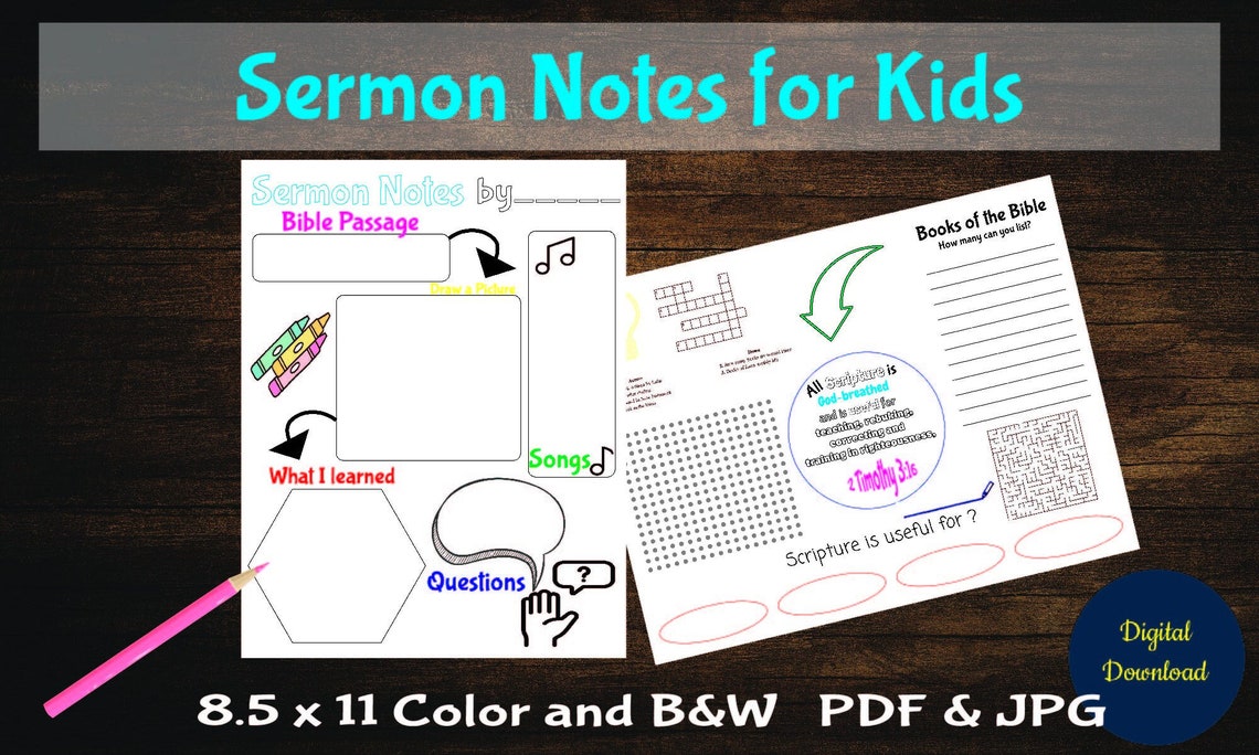 Printable Sermon Notes for Kids, Printable Sermon Notes, Activity Page ...