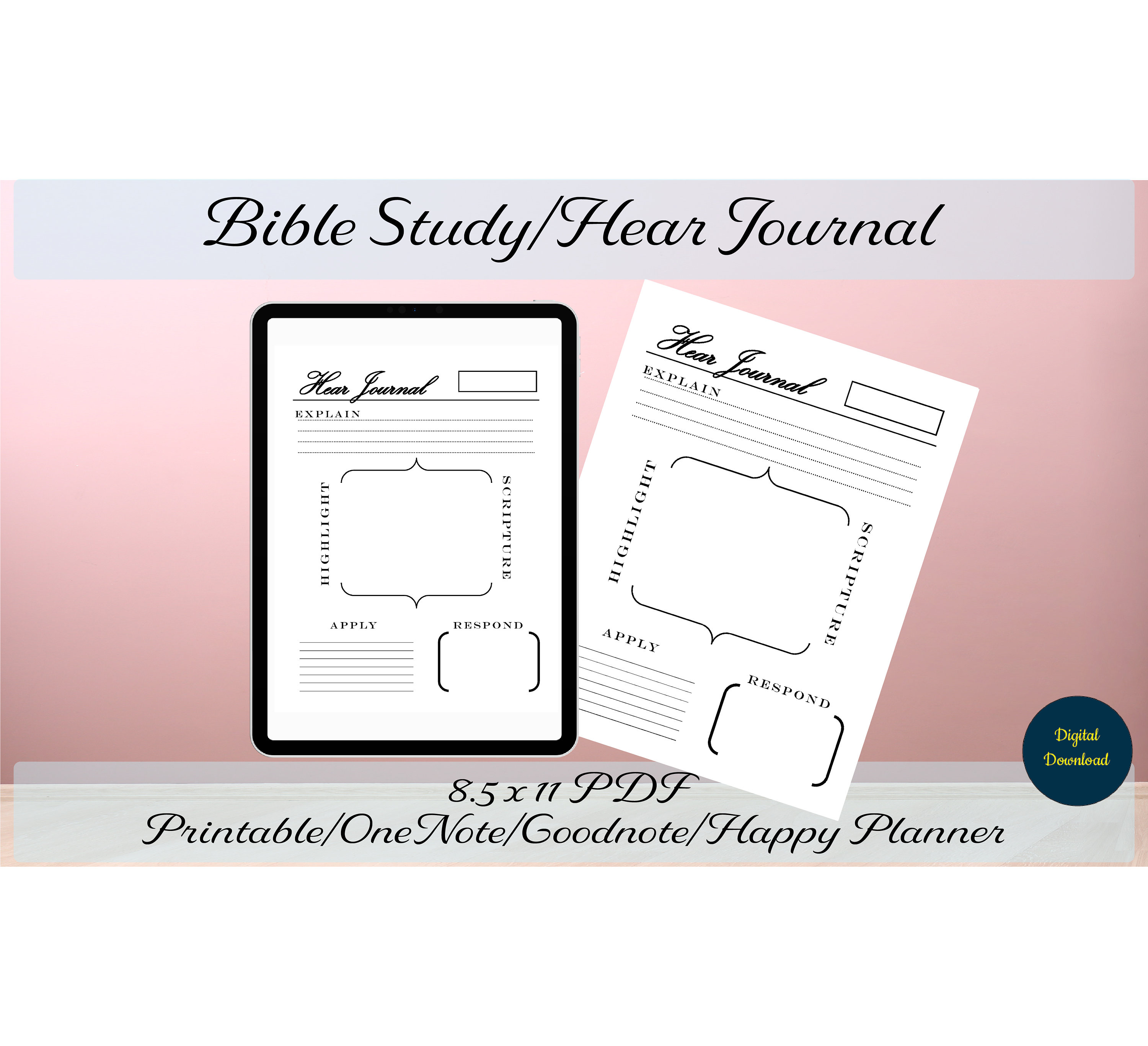 Bible Study Notes |hear Journal Templates | Digital Bible Study Guide ...