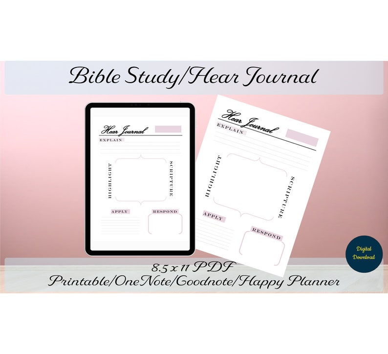 Bible Study Notes |hear Journal Templates | Digital Bible Study Guide ...