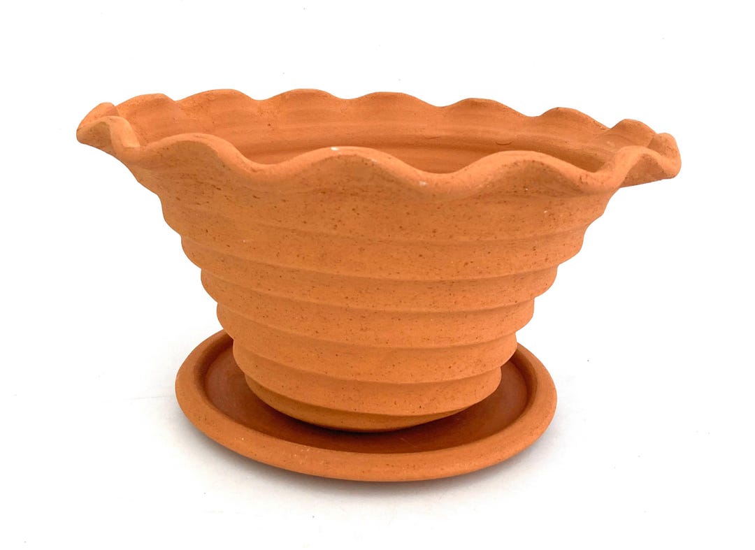 LARGE TERRACOTTA PLANTER #32 Handmade Fluted Clay Flower Pot With ...