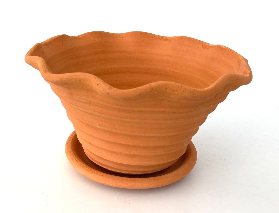 CERAMIC FLOWER POT 19 Terracotta Clay Planter With Saucer Unglazed ...